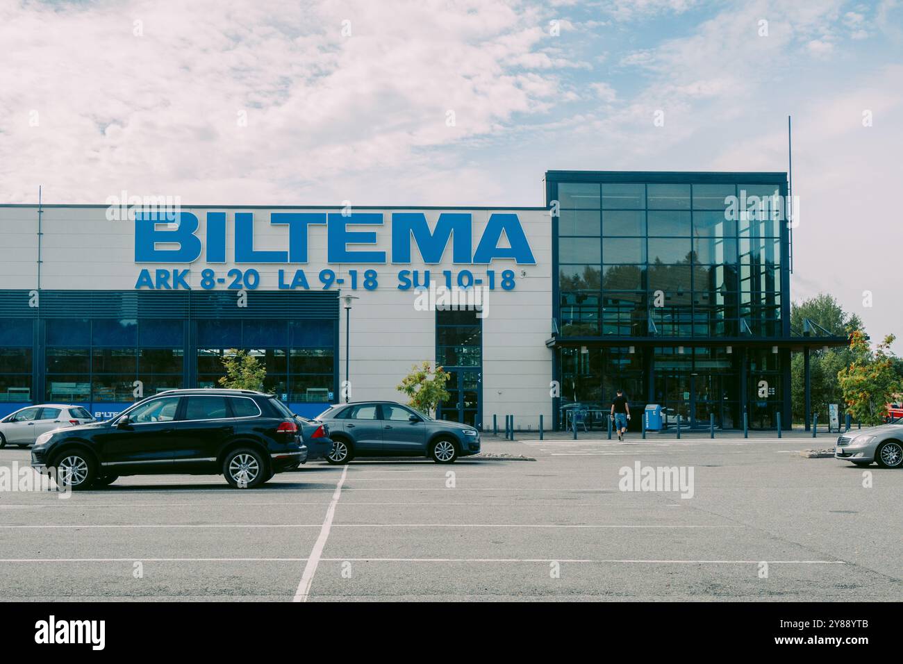 Helsinki, Finland - August 22, 2022: BILTEMA store. Blue sign above ...