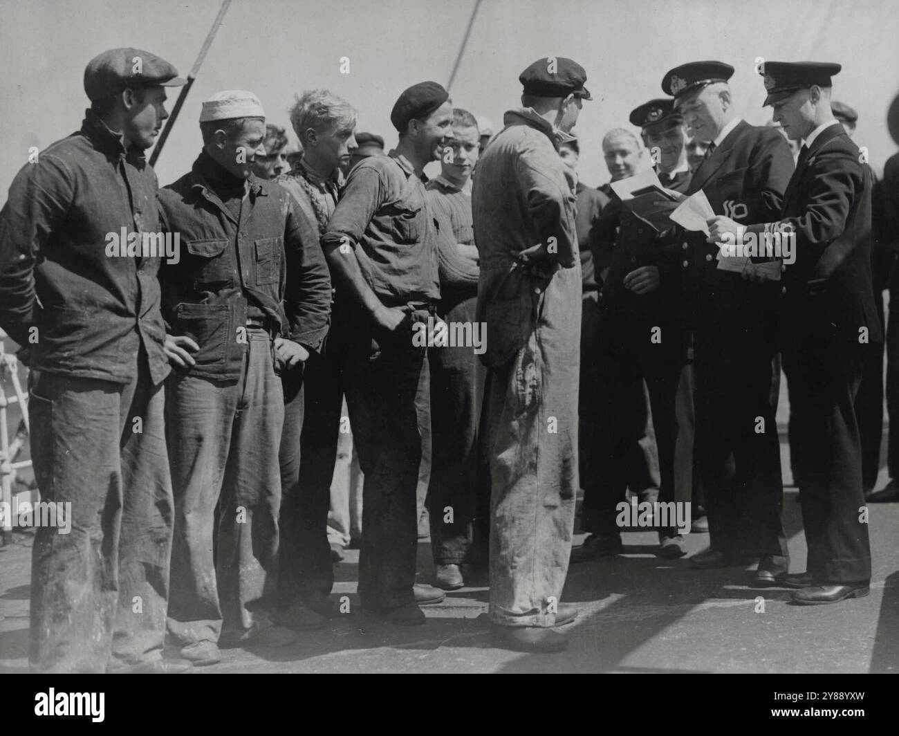 Under The Watchful Eye of The Navy -- A ship's crew being interrogated ...