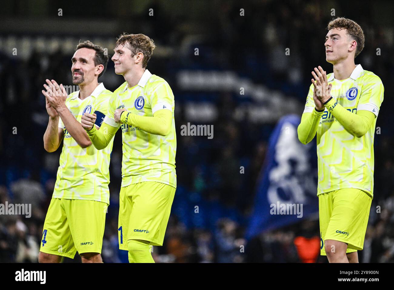 London, UK. 03rd Oct, 2024. Gent's Sven Kums, Gent's Max Dean and Gent ...