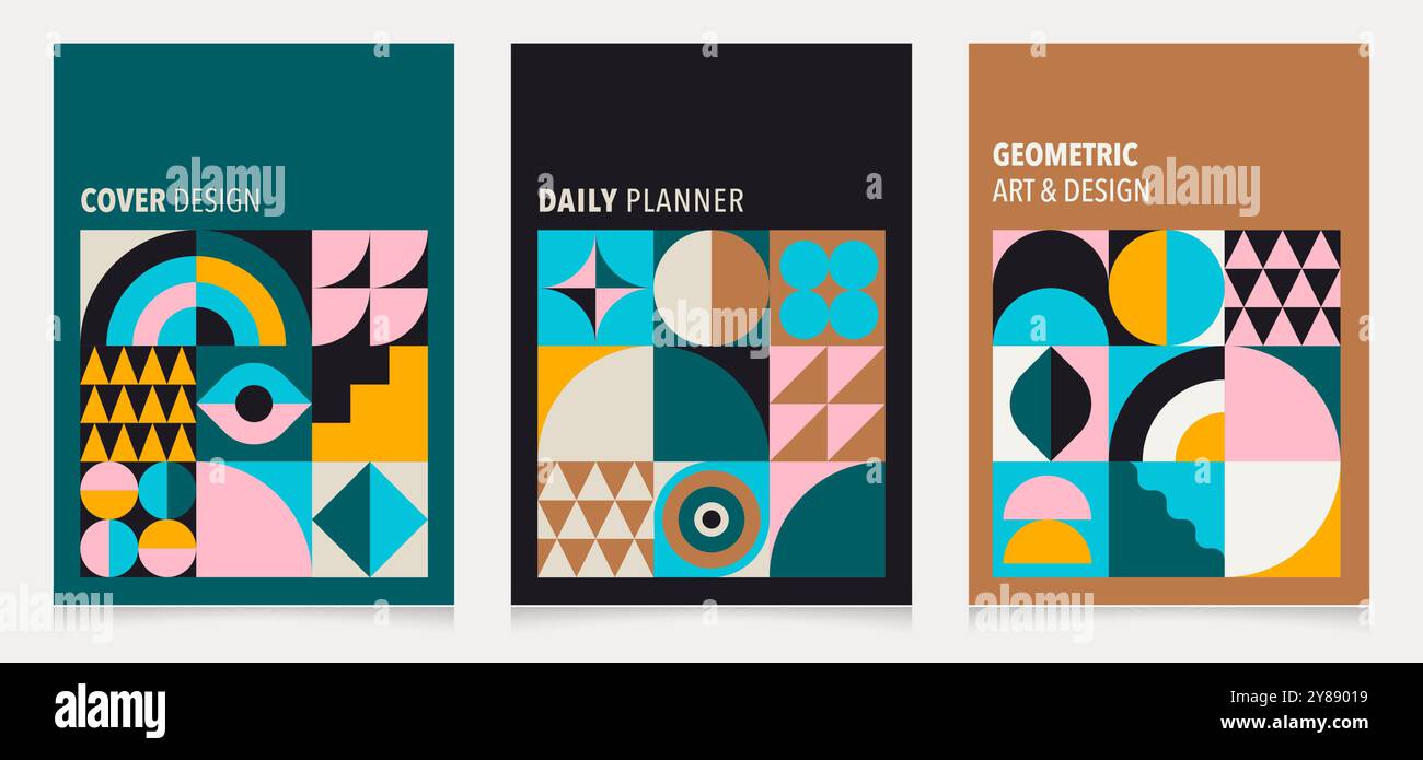 Abstract Bauhaus Book Cover Design Collection. Geometric style cover ...