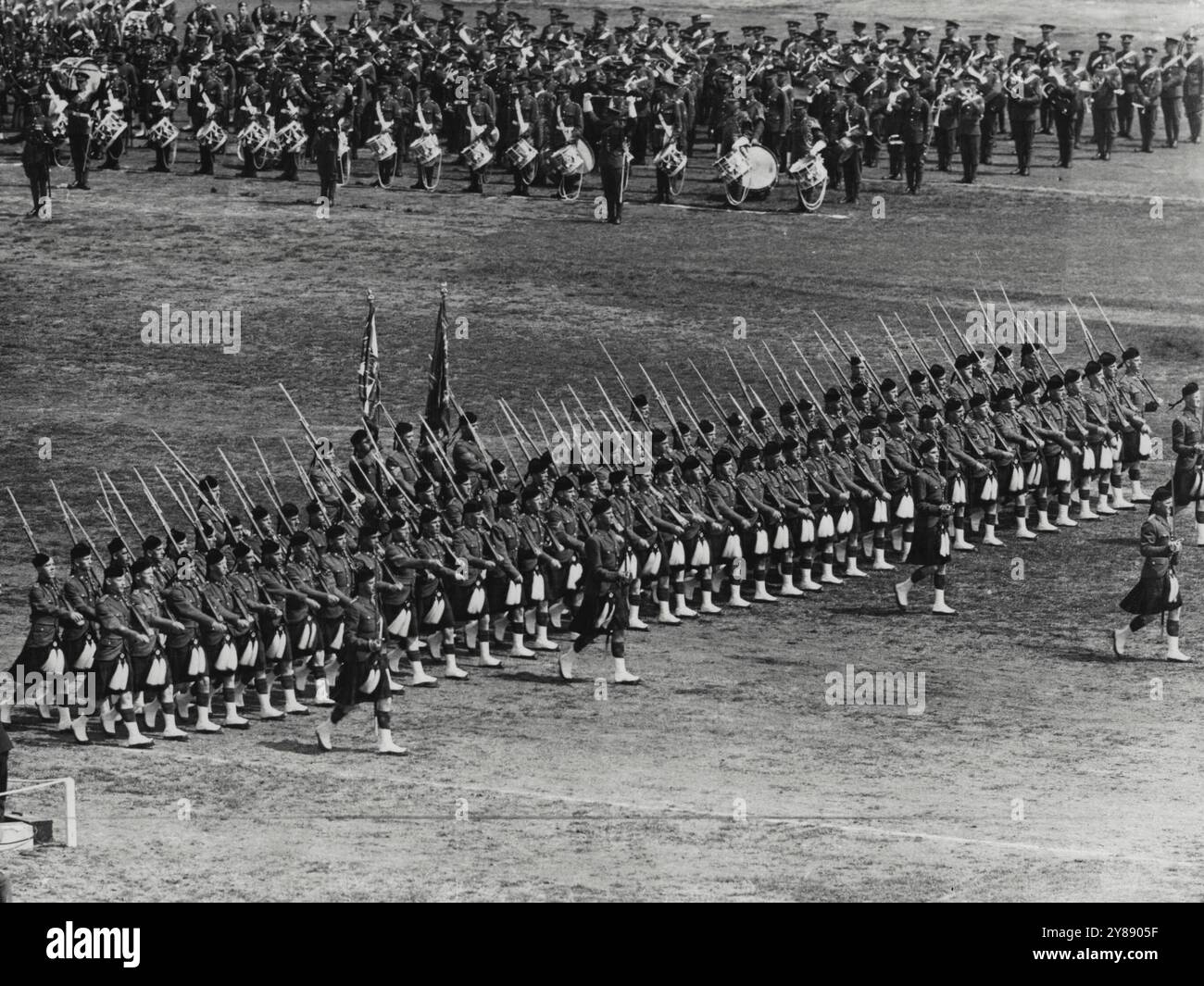 Royal Review At Aldershot -- The Cameron Highlanders marching past the ...