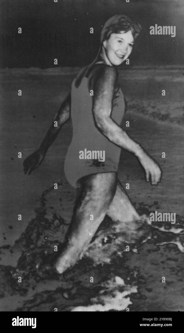 England Her Goal -- Heavily greased against the chill waters of the ...