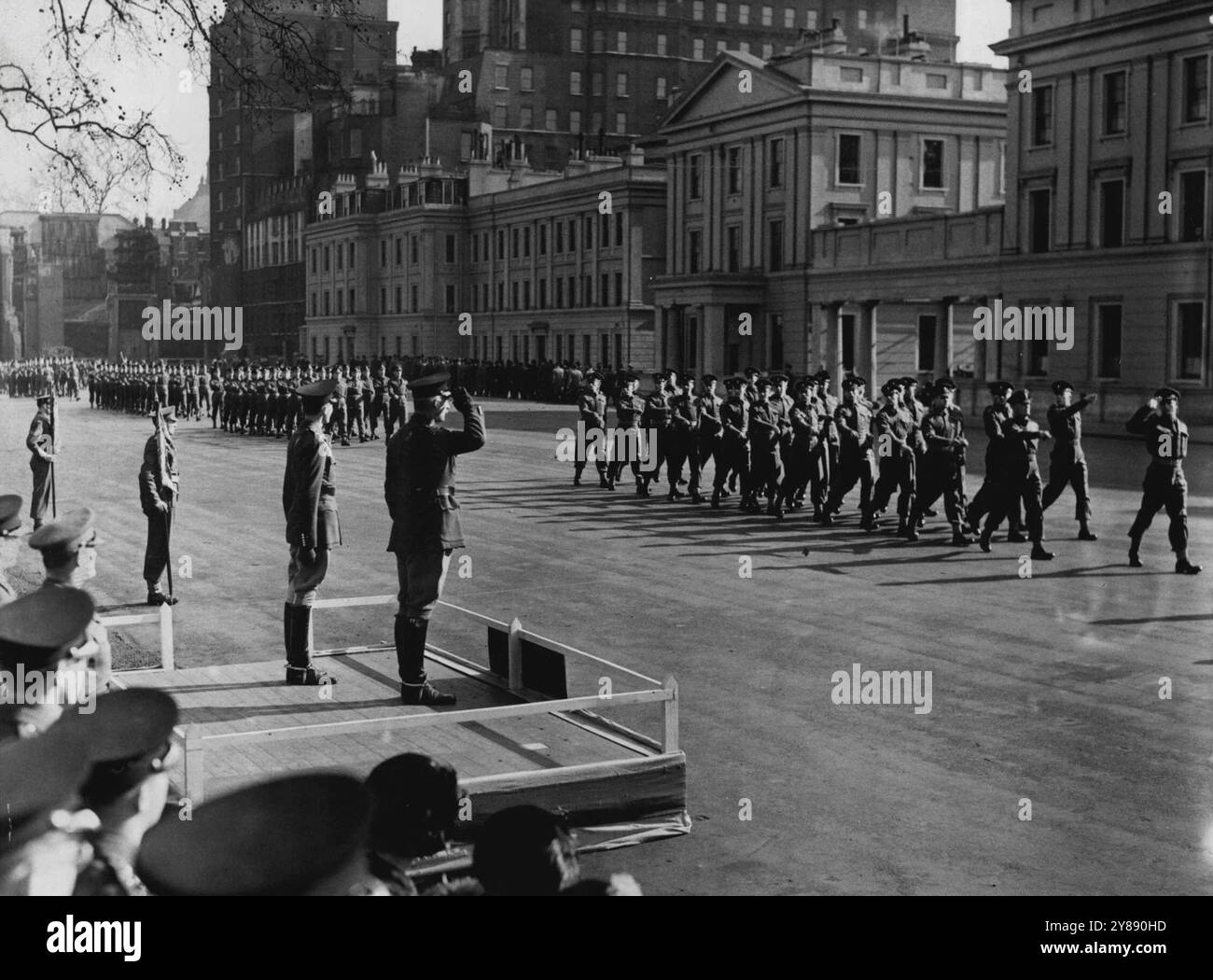 Guards Celebrate St. David's Day -- Colonel Browning taking the salute ...