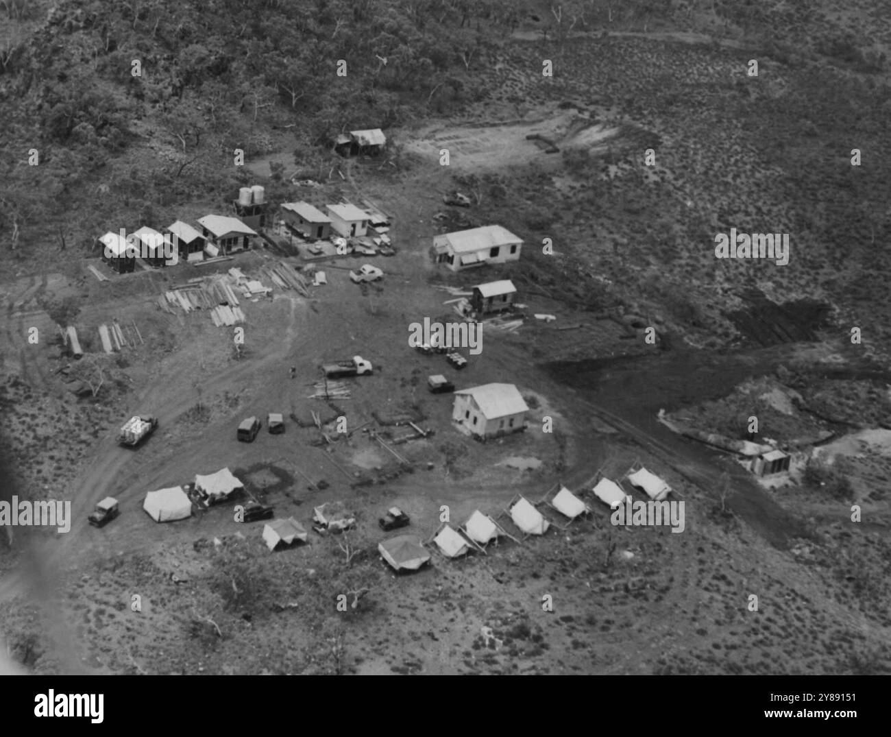 Aerial view of Australian Oil Exploration's camp at the Mary Kathleen ...