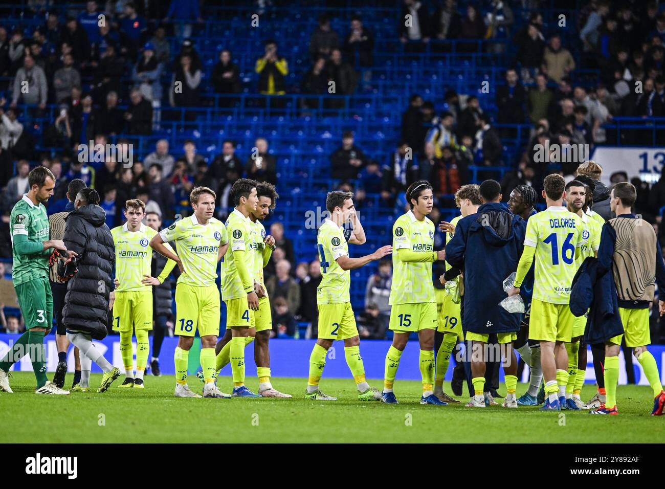 London, UK. 03rd Oct, 2024. Gent's Sven Kums and Gent's Atsuki Ito look ...
