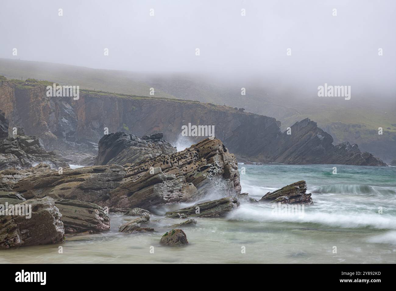 Foggy Coastal Cliffs at Clogher Beach, Dingle Peninsula Stock Photo - Alamy
