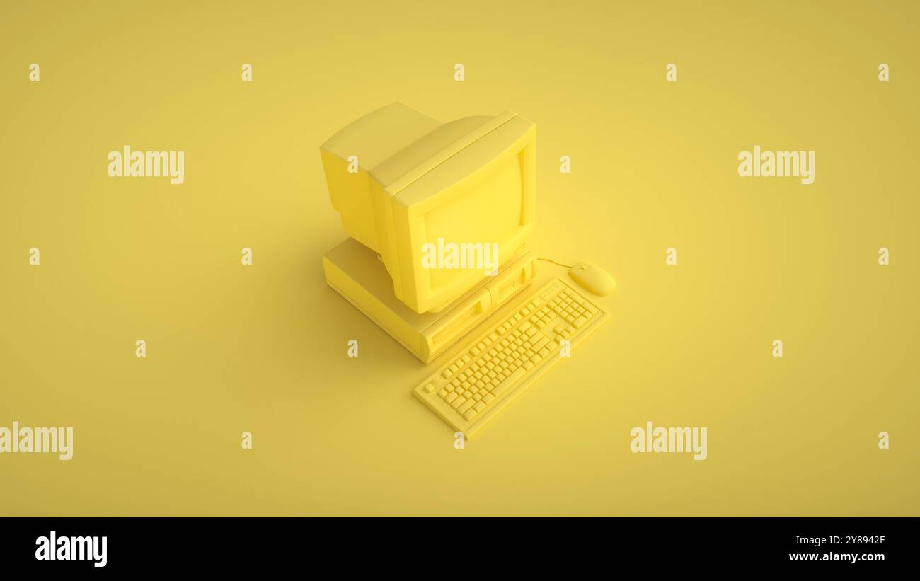 Yellow Old Retro Computer Keyboard and Mouse. 3d illustration Stock ...