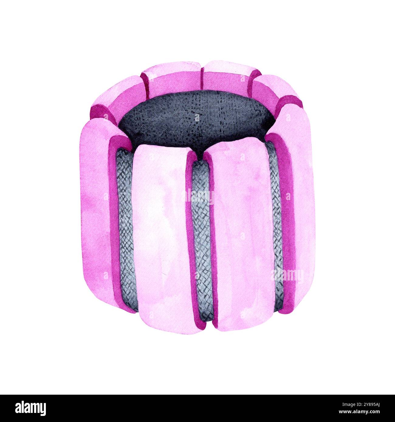 Watercolor illustration of a dumbbell weight. The drawing is done by ...