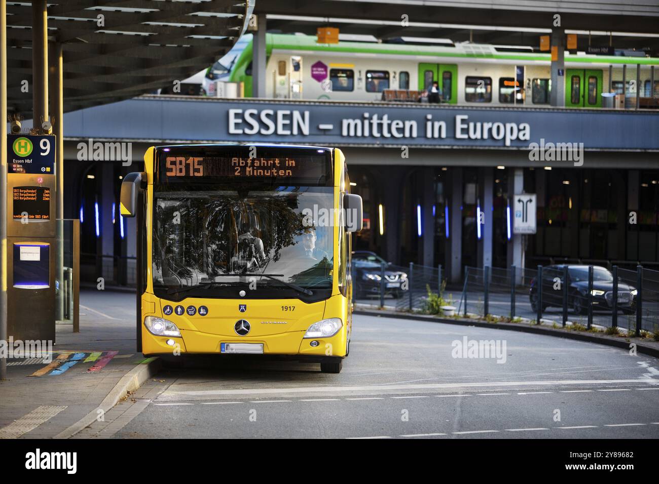 Essener Verkehrsbetriebe bus at the main railway station with local ...