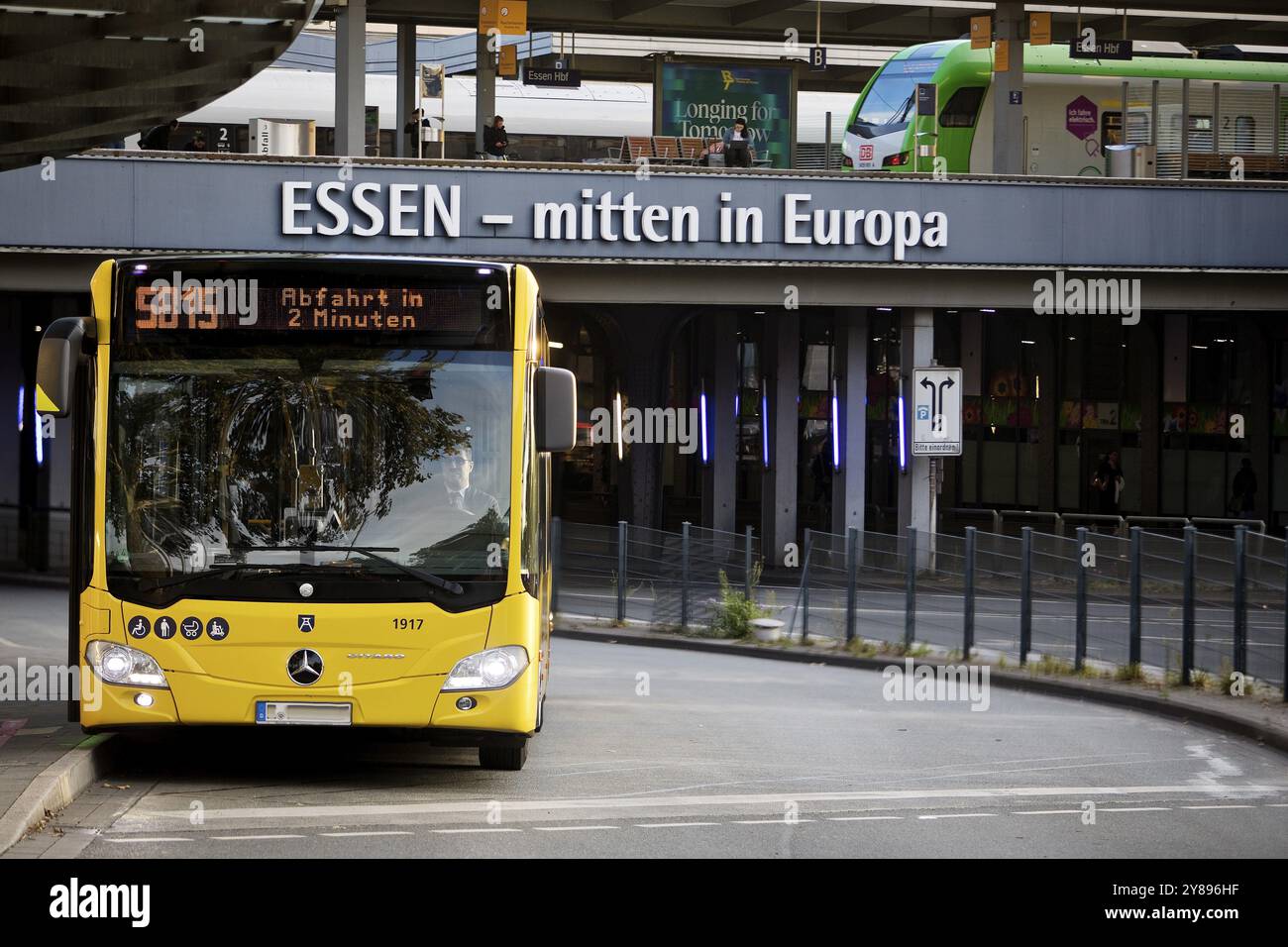 Essener Verkehrsbetriebe bus at the main railway station with local ...
