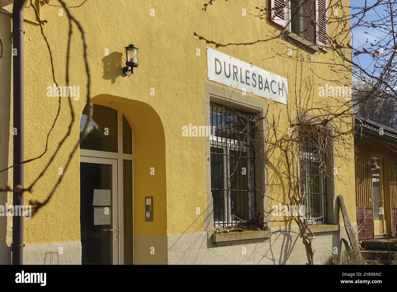 Station building, Durlesbach station, sign, letters, writing, former ...