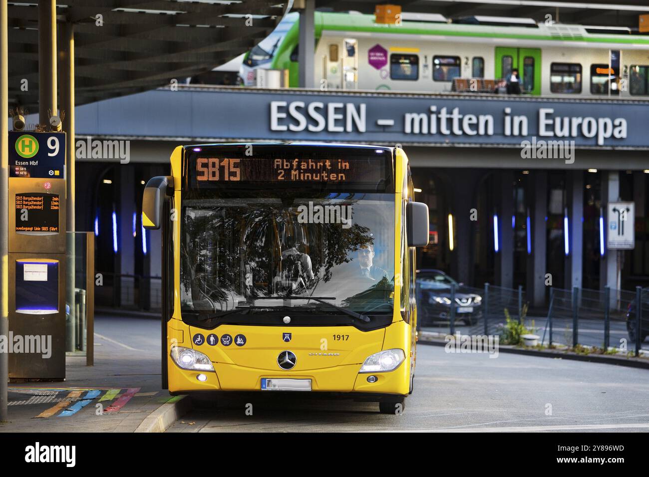 Essener Verkehrsbetriebe bus at the main railway station with local ...
