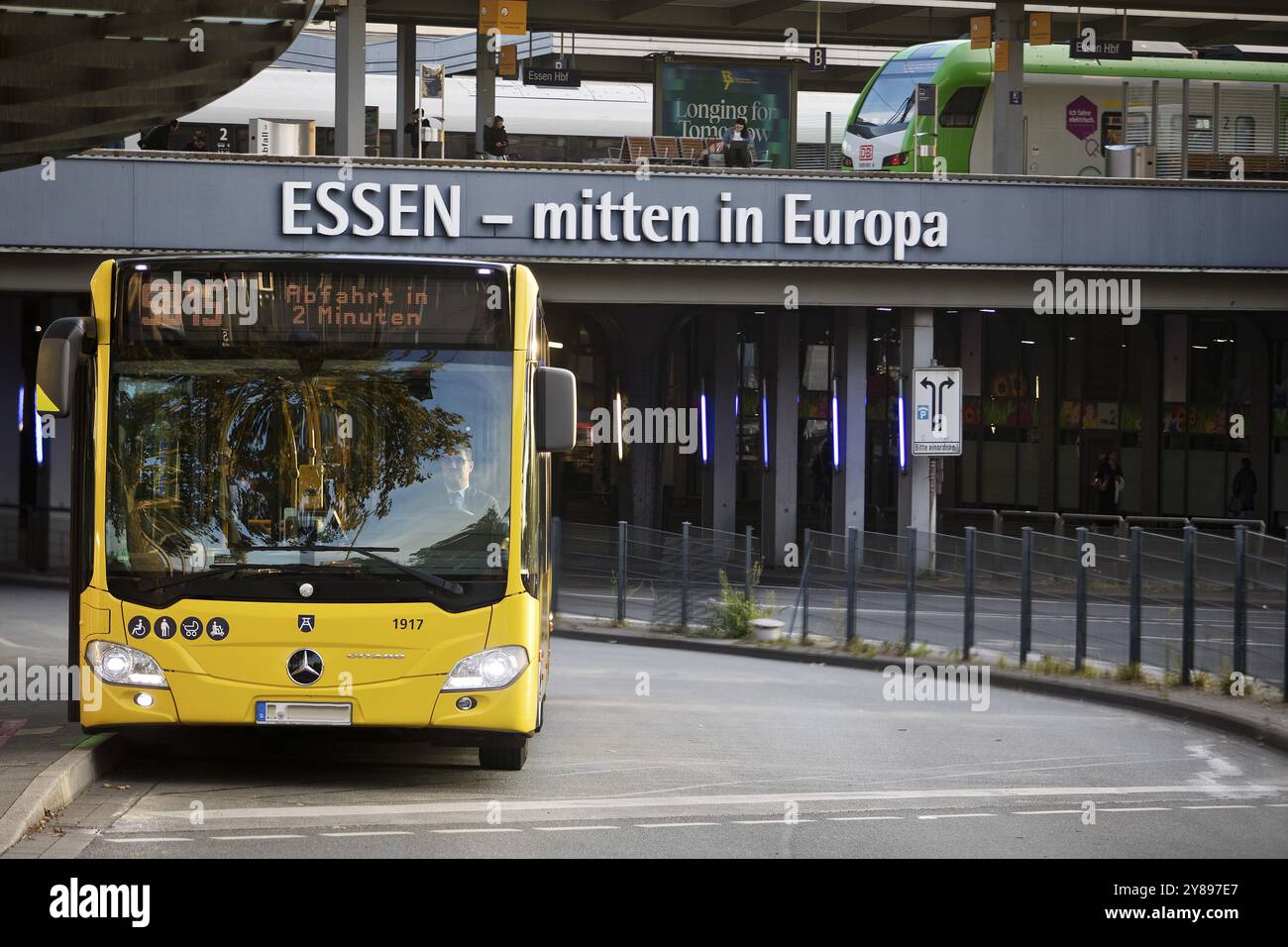 Essener Verkehrsbetriebe bus at the main railway station with local ...