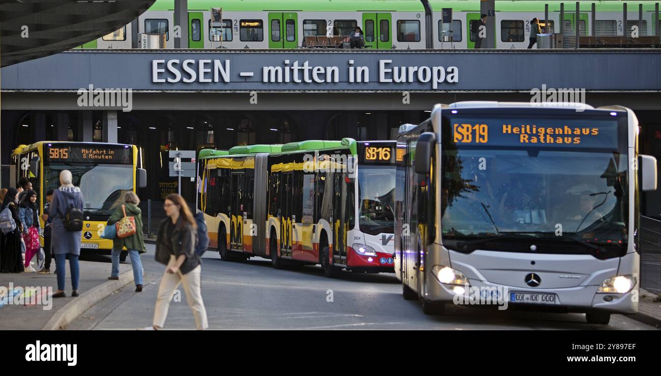 Essen public transport buses at Essen central station with local train ...