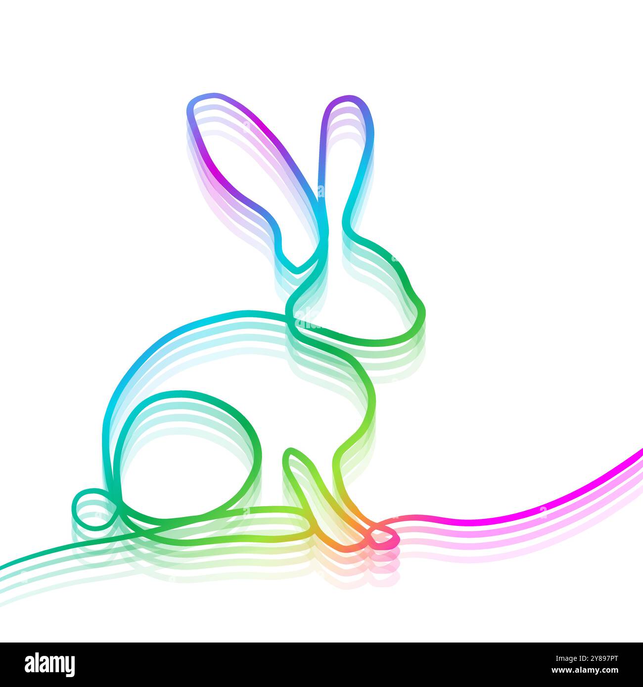 Rabbit banner one line linear. Happy Easter card. Neon gradient bunny ...