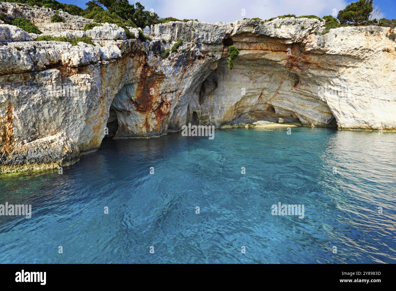 The famous Blue Caves in Zakynthos island, Greece, Europe Stock Photo ...