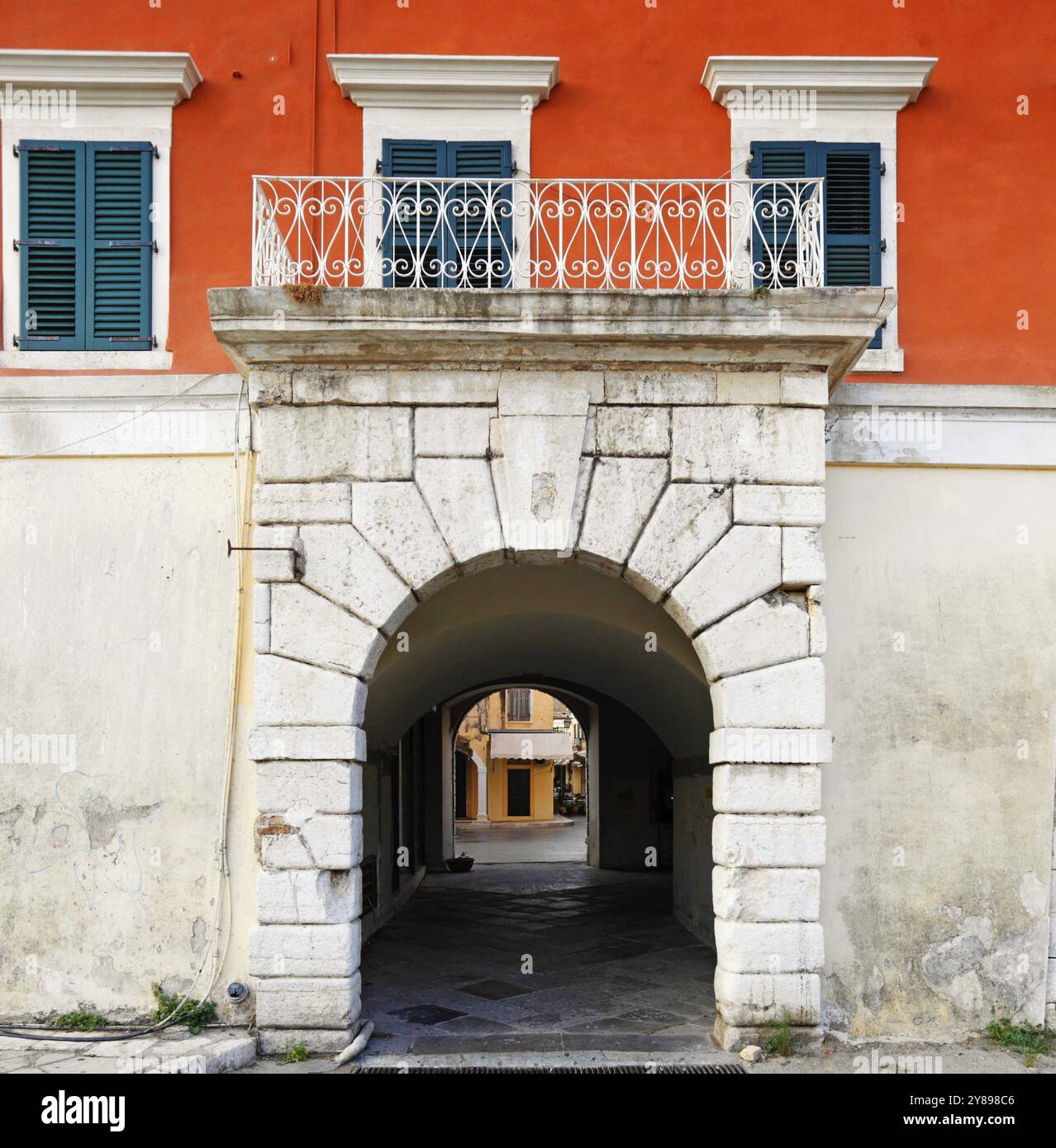 The famous alleyways (kantounia) in the old town of Corfu, Greece ...