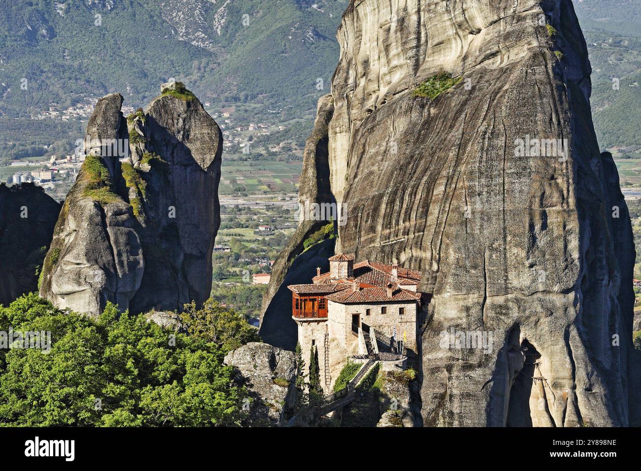 The Roussanou Monastery in the Meteora Monastery complex in Greece is ...