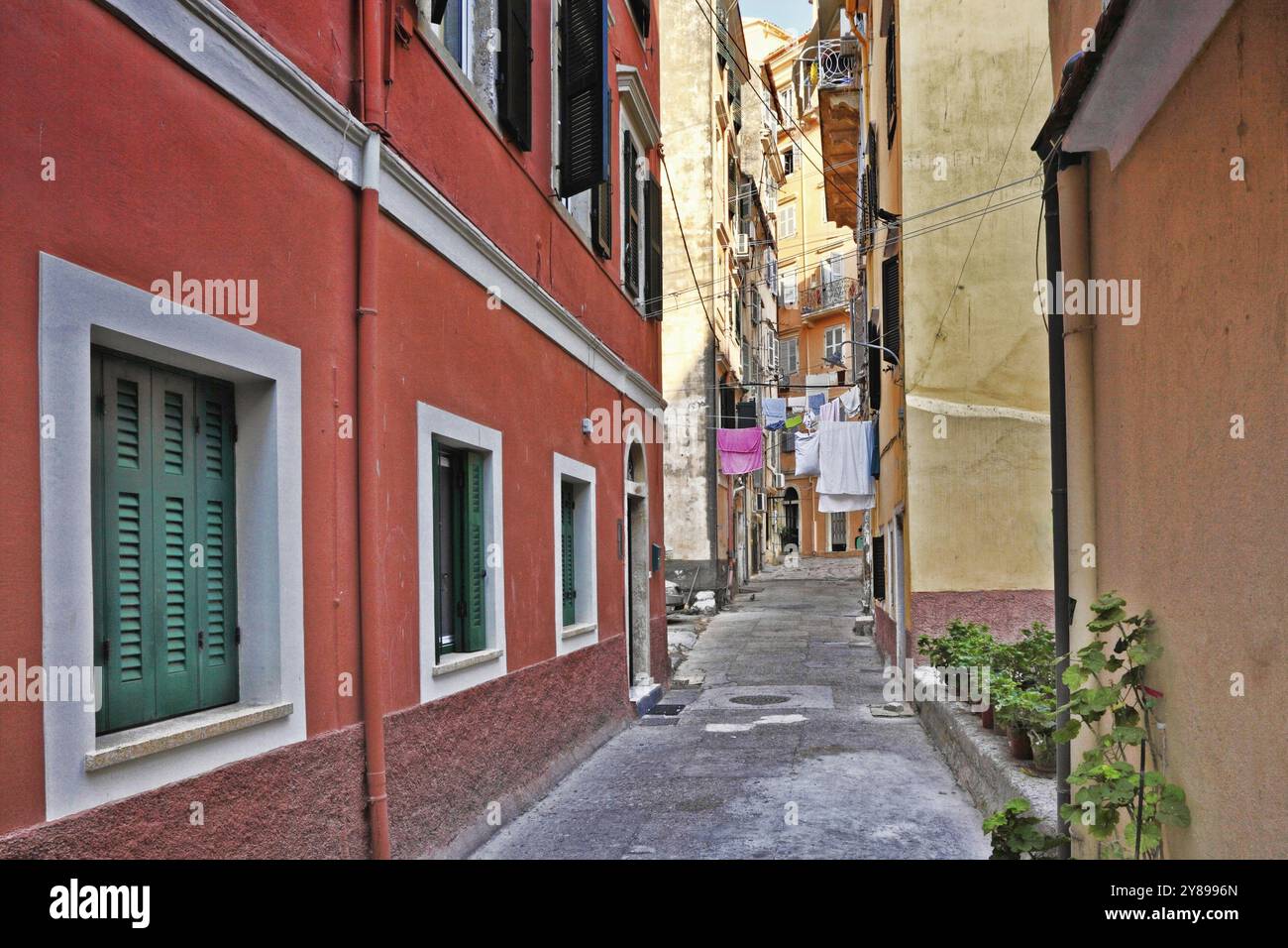 The famous alleyways (kantounia) in the old town of Corfu, Greece ...