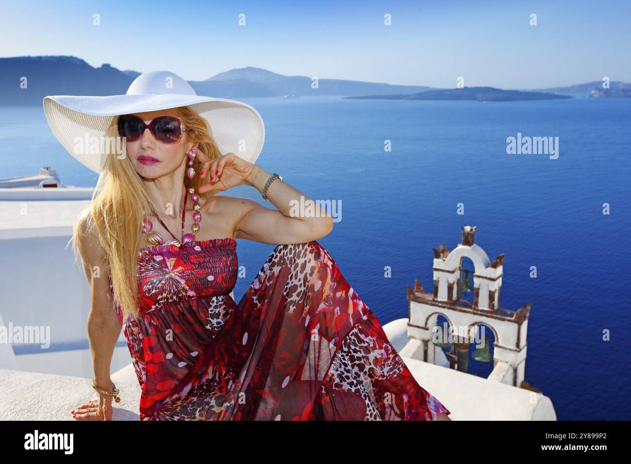 Beautiful Greek woman in Santorini, Greece, Europe Stock Photo - Alamy