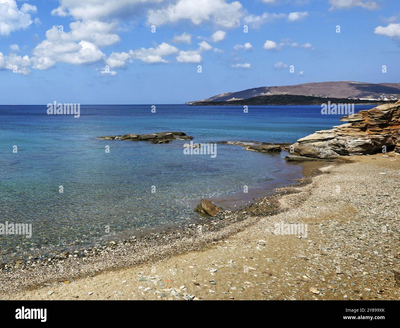 The wonderful beach at Agios Kyprianos in Andros, Greece, Europe Stock ...