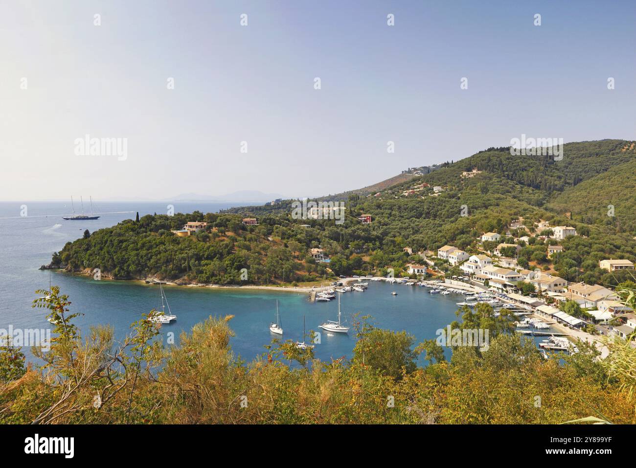 The port of Saint Stefanos Sinion in Corfu, Greece, Europe Stock Photo ...