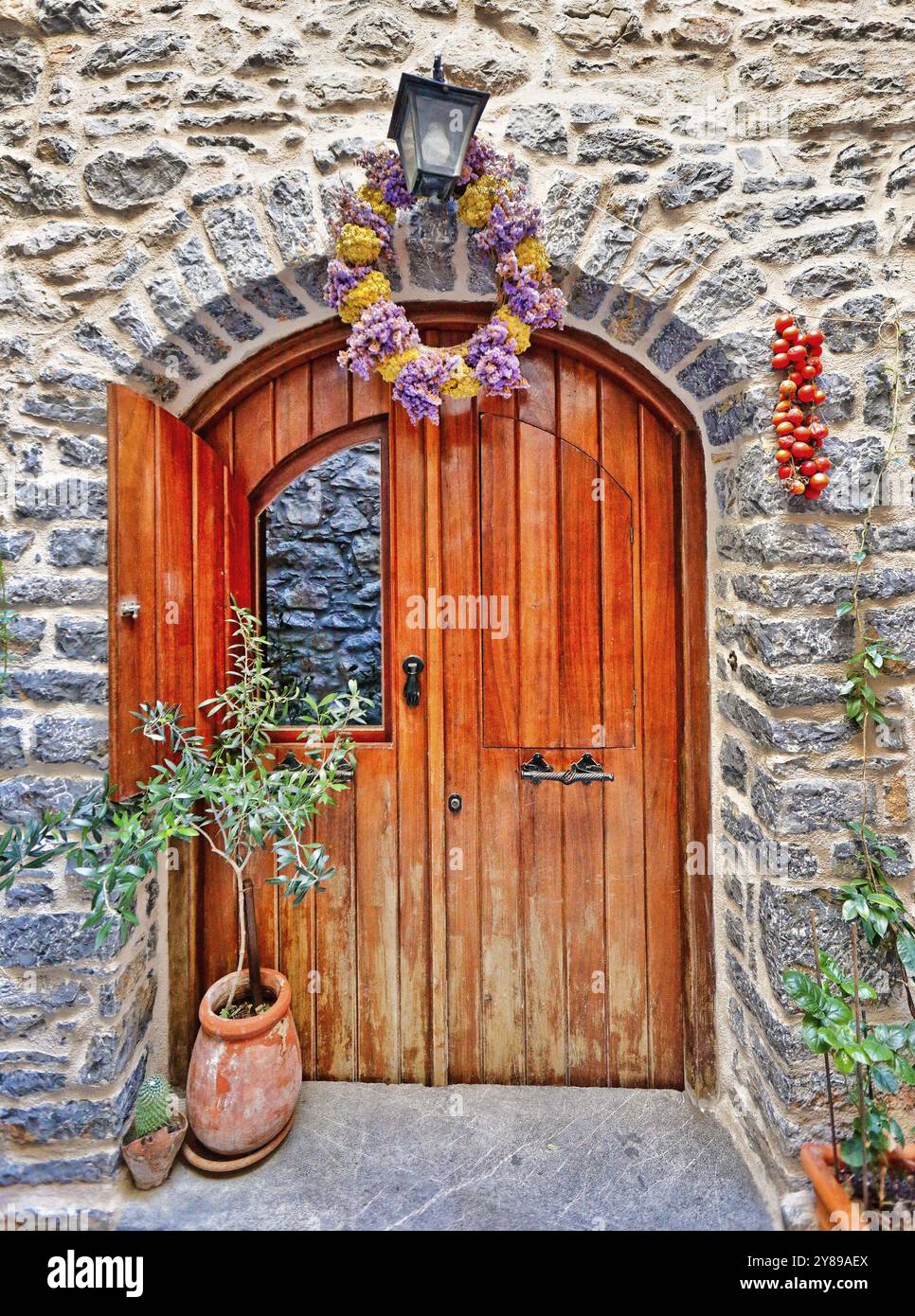 Traditional house with dry tomatoes in the medieval mastic village of ...