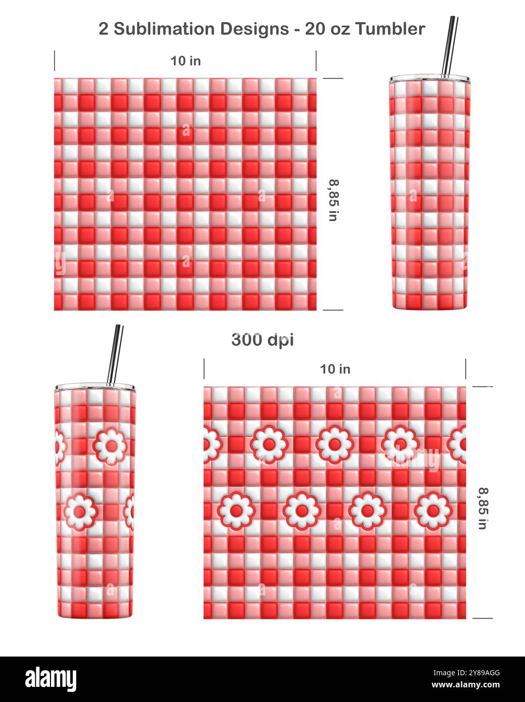 Set of 2 Inflated Puffy Buffalo plaid patterns. Seamless sublimation ...