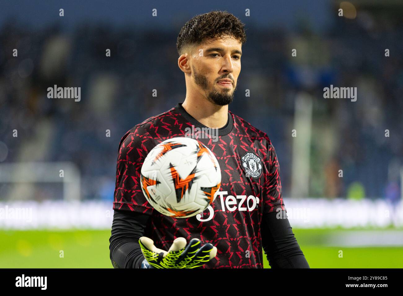 Altay Bayindir of Manchester United warms up ahead of the UEFA Europa ...