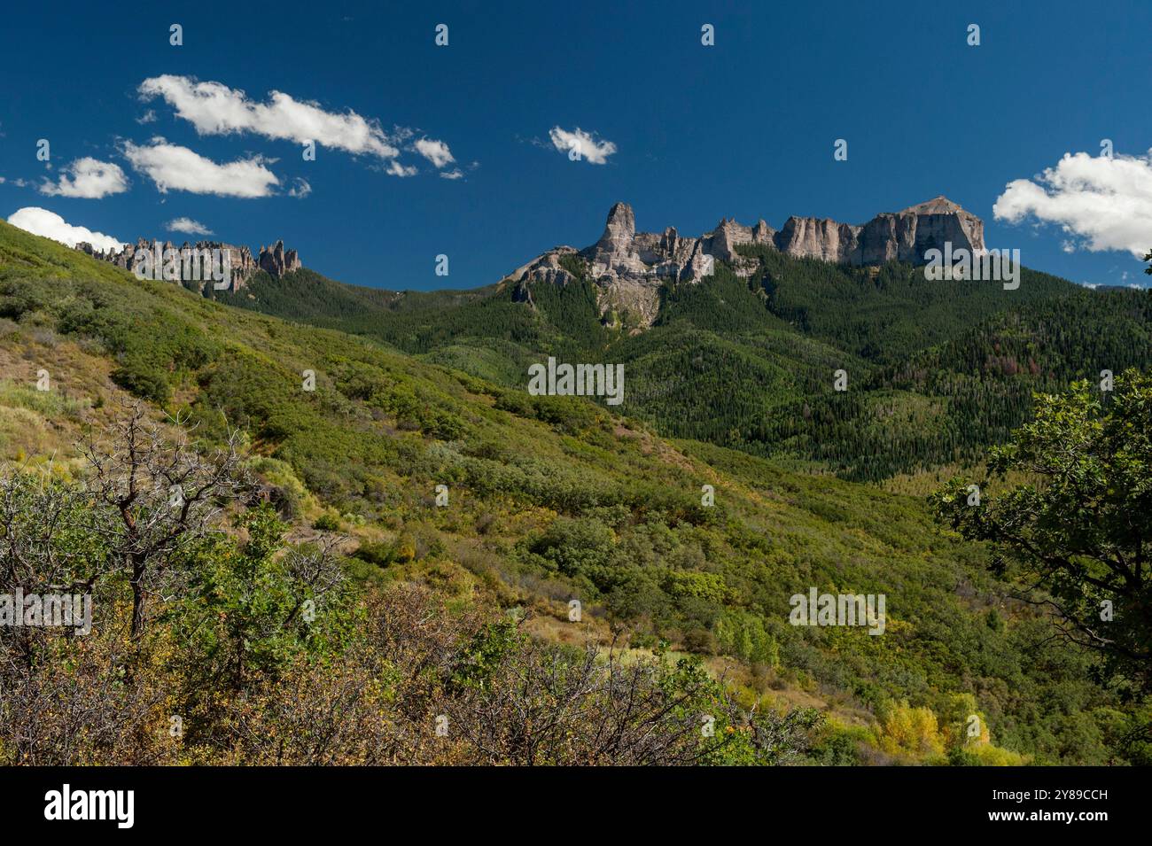 Chimney Rock (c) and Courthouse Mountain (r) on a ridge east of ...