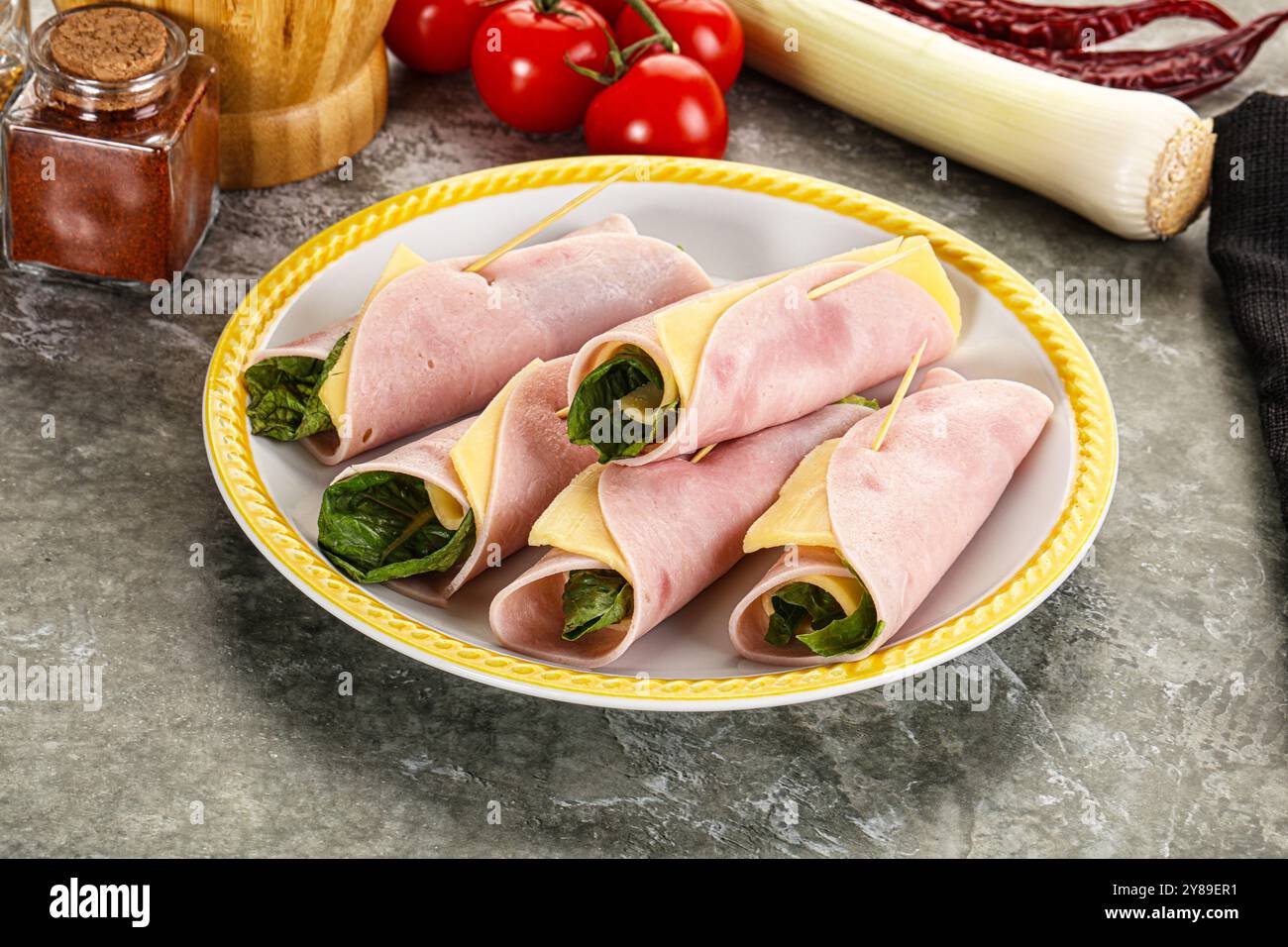Roll with ham and cheese snack Stock Photo - Alamy