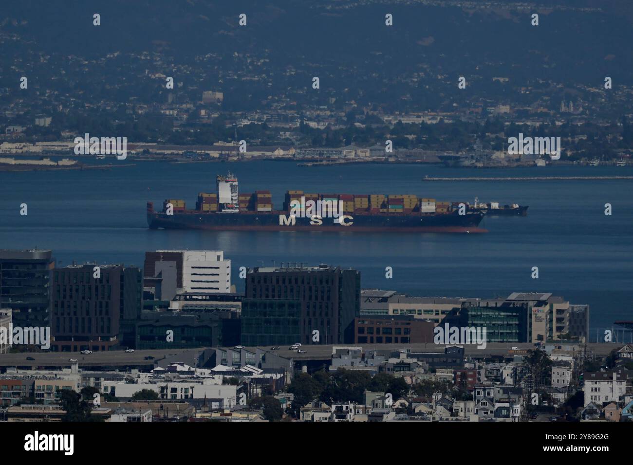 A Mediterranean Shipping Company container ship is shown in the bay ...