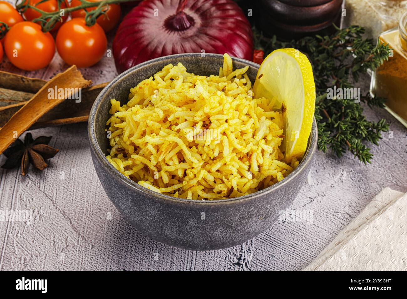 Indian vegan cuisine lemon basmati rice Stock Photo - Alamy
