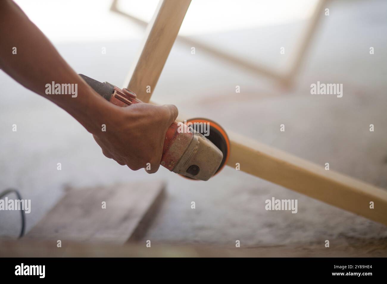 carpenters work smoothing wood with a machine Stock Photo - Alamy