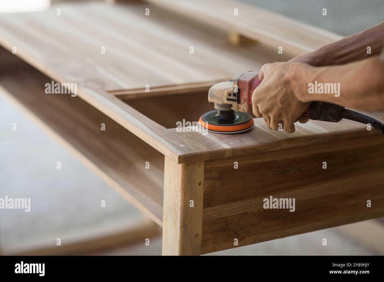 carpenters work smoothing wood with a machine Stock Photo - Alamy