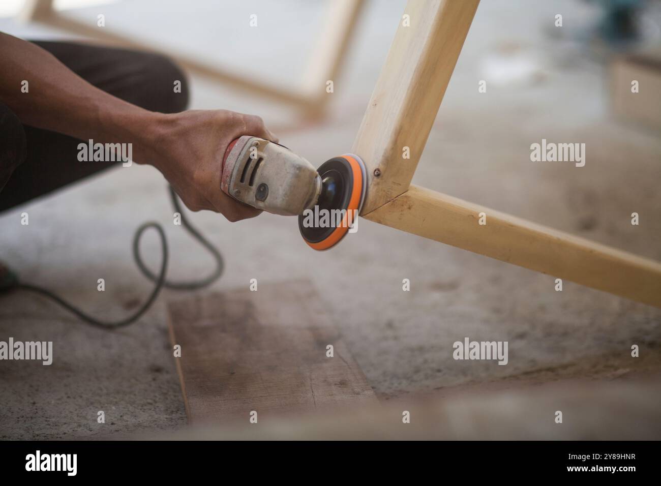 carpenters work smoothing wood with a machine Stock Photo - Alamy