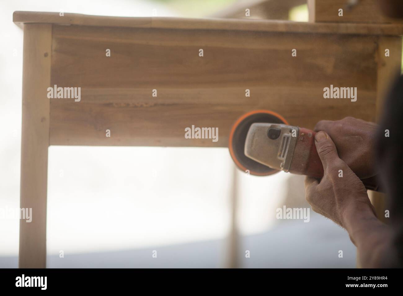 carpenters work smoothing wood with a machine Stock Photo - Alamy