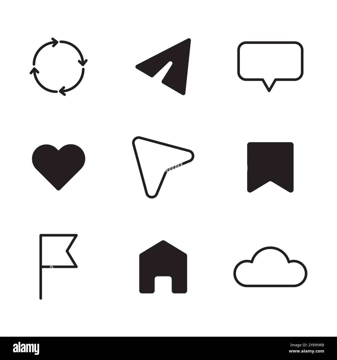 Social media icon set. Basic communication symbols. Minimalist black ...