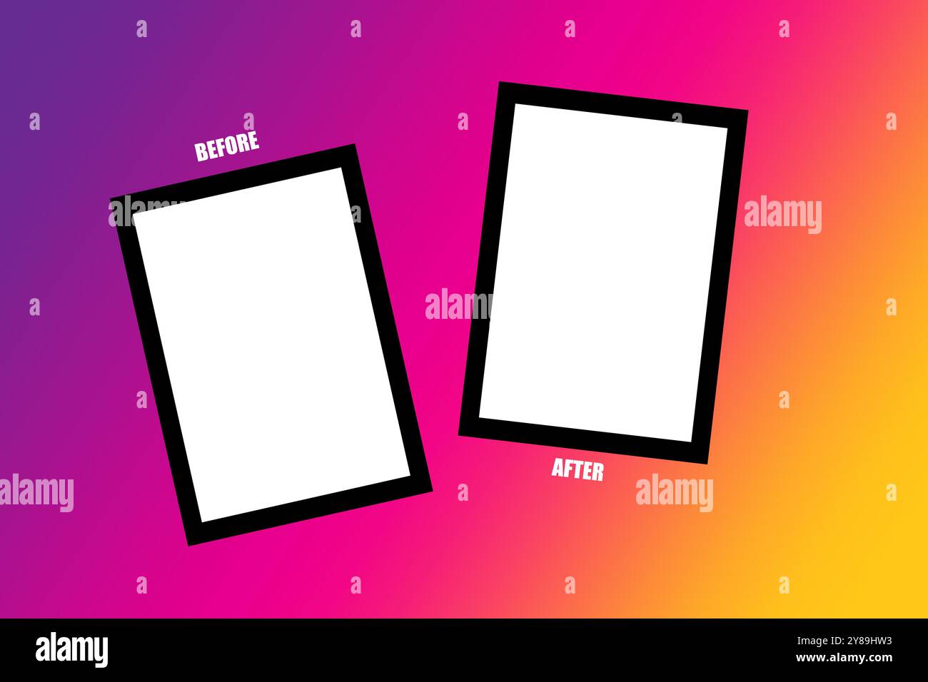 Before and after frames. Bold black borders. Gradient pink to yellow ...