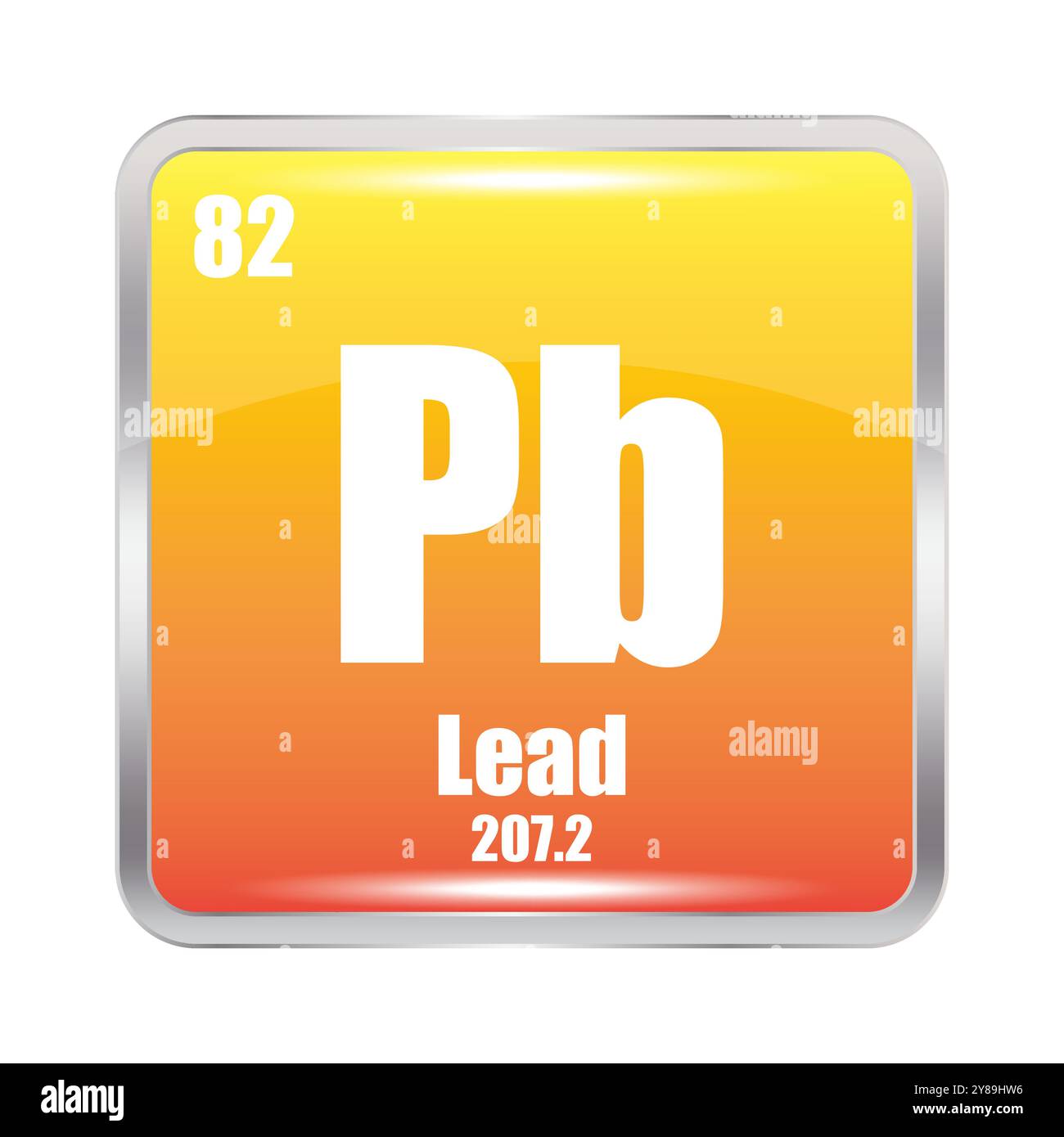 Pb icon. Lead element. Atomic number 82. Mass 207.2. Orange square ...