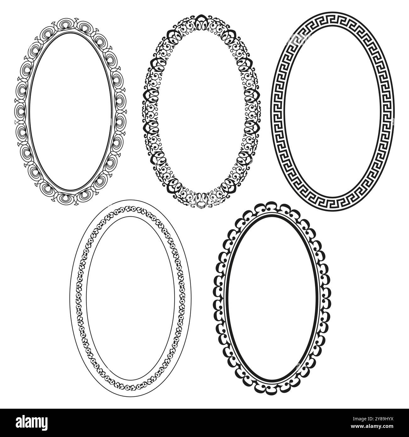 Oval frames icon. Decorative border collection. Frame design vector. Ornamental black outline ...