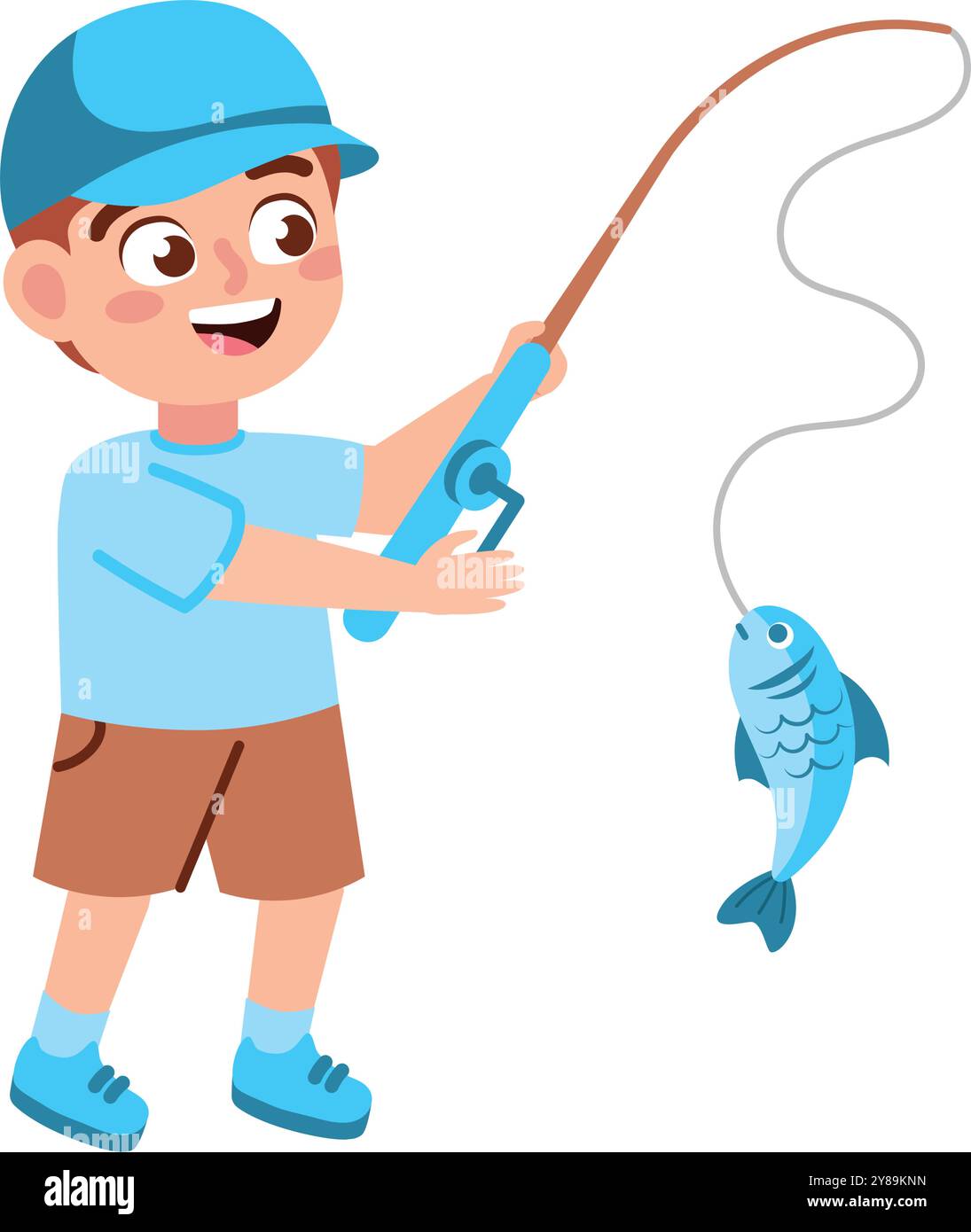 happy boy holding his catch fish Stock Vector Image & Art - Alamy