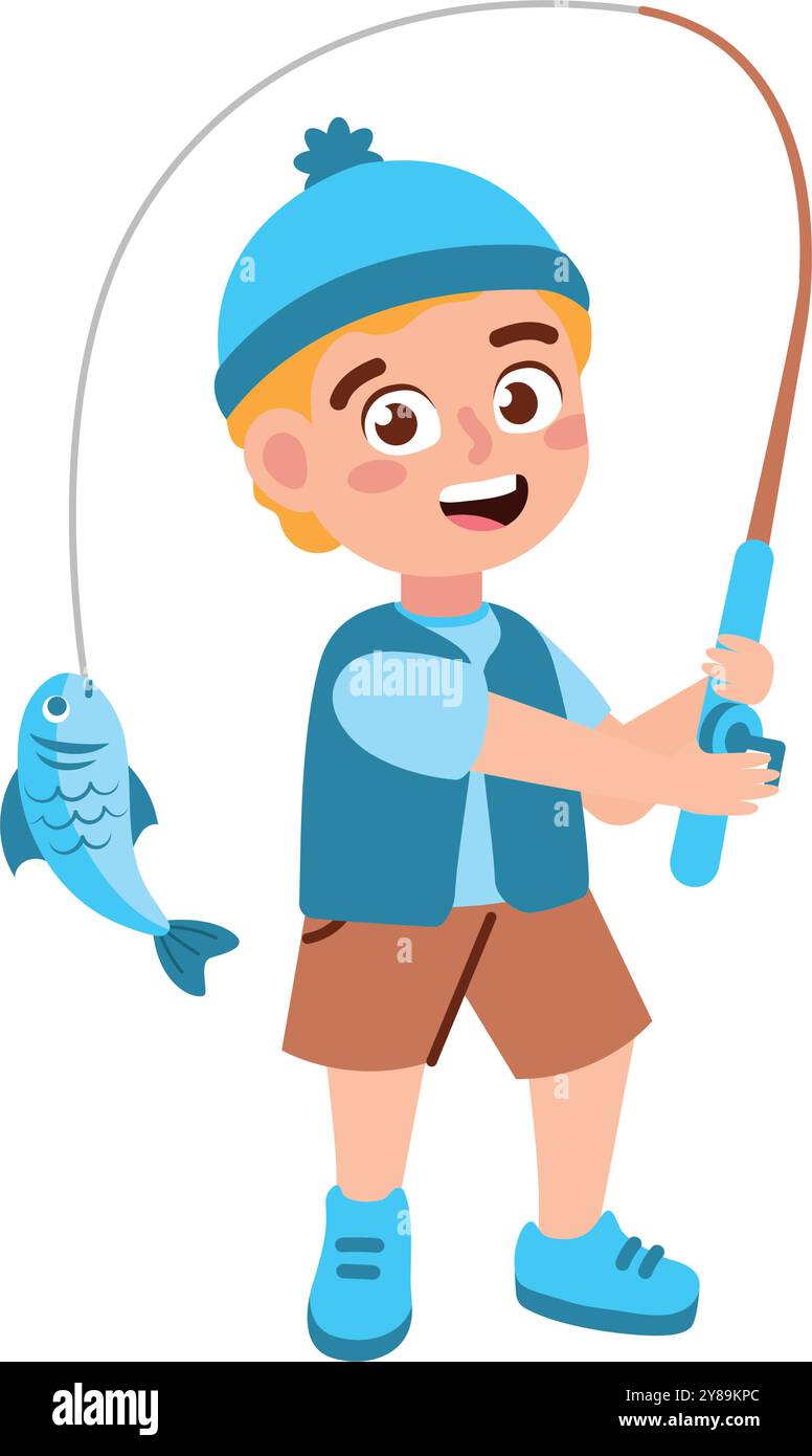 cartoon boy with fish Stock Vector Image & Art - Alamy
