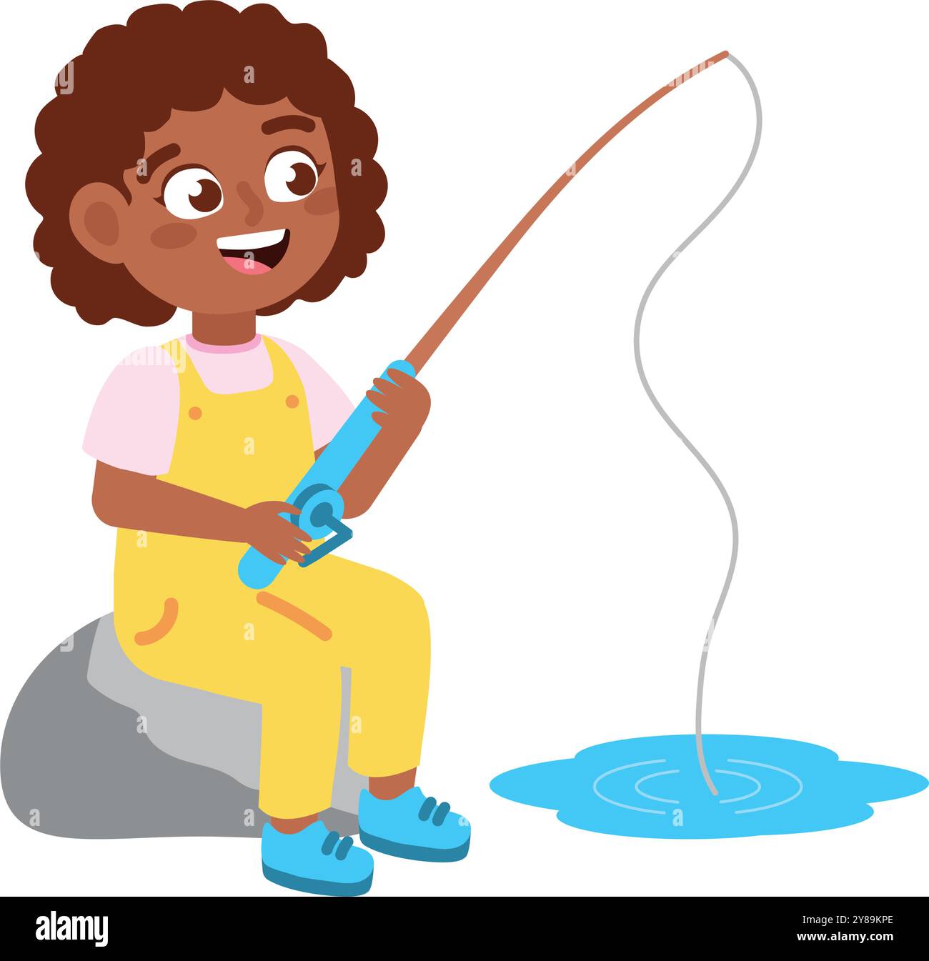 cute girl fishing with rod in lake Stock Vector Image & Art - Alamy