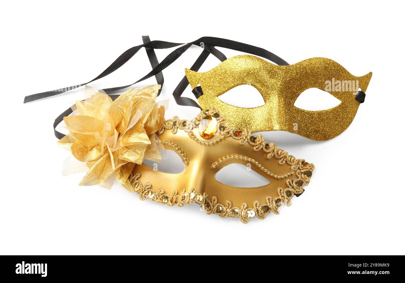 Beautiful golden carnival masks isolated on white Stock Photo - Alamy