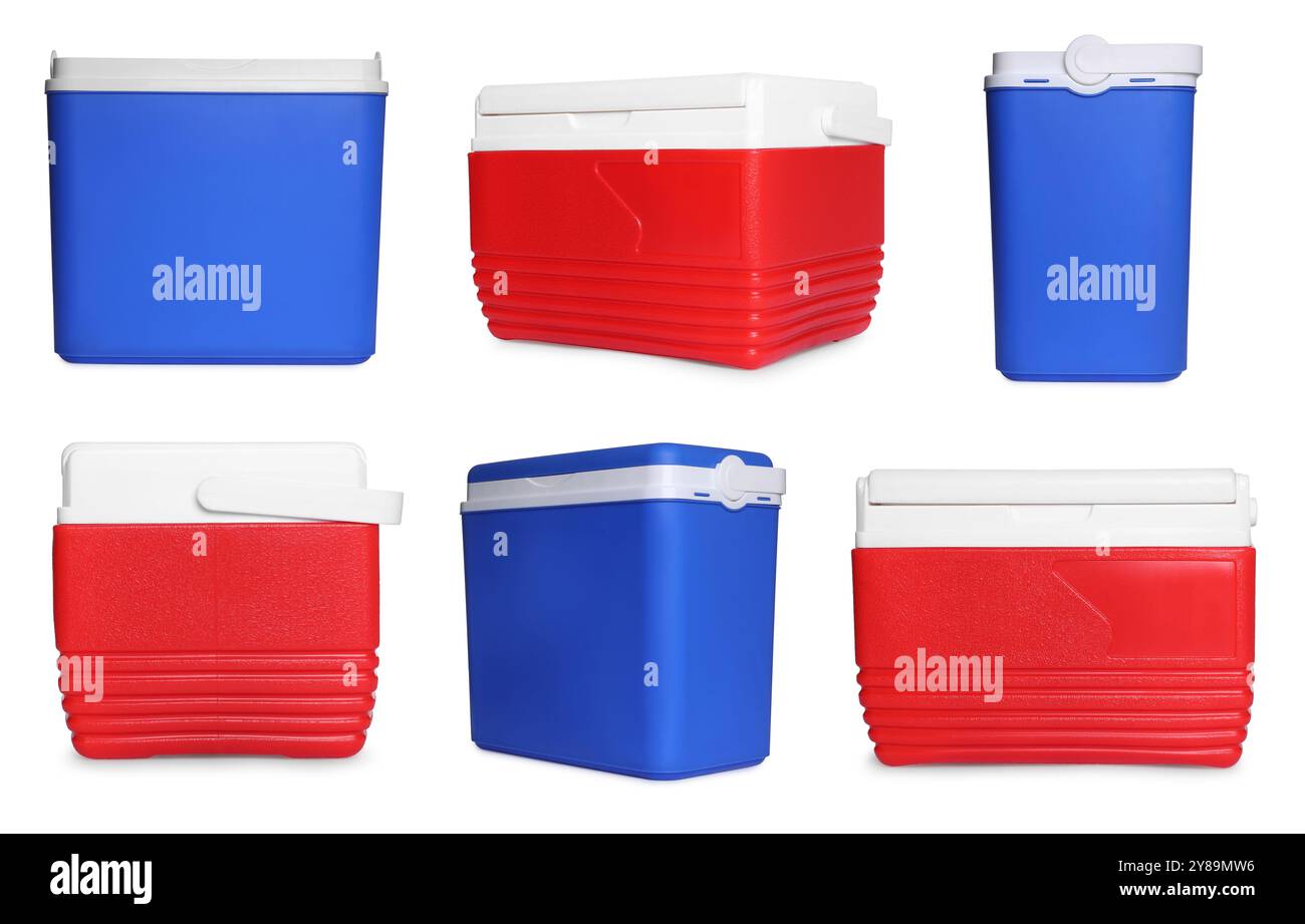 Different cool boxes isolated on white, set Stock Photo - Alamy