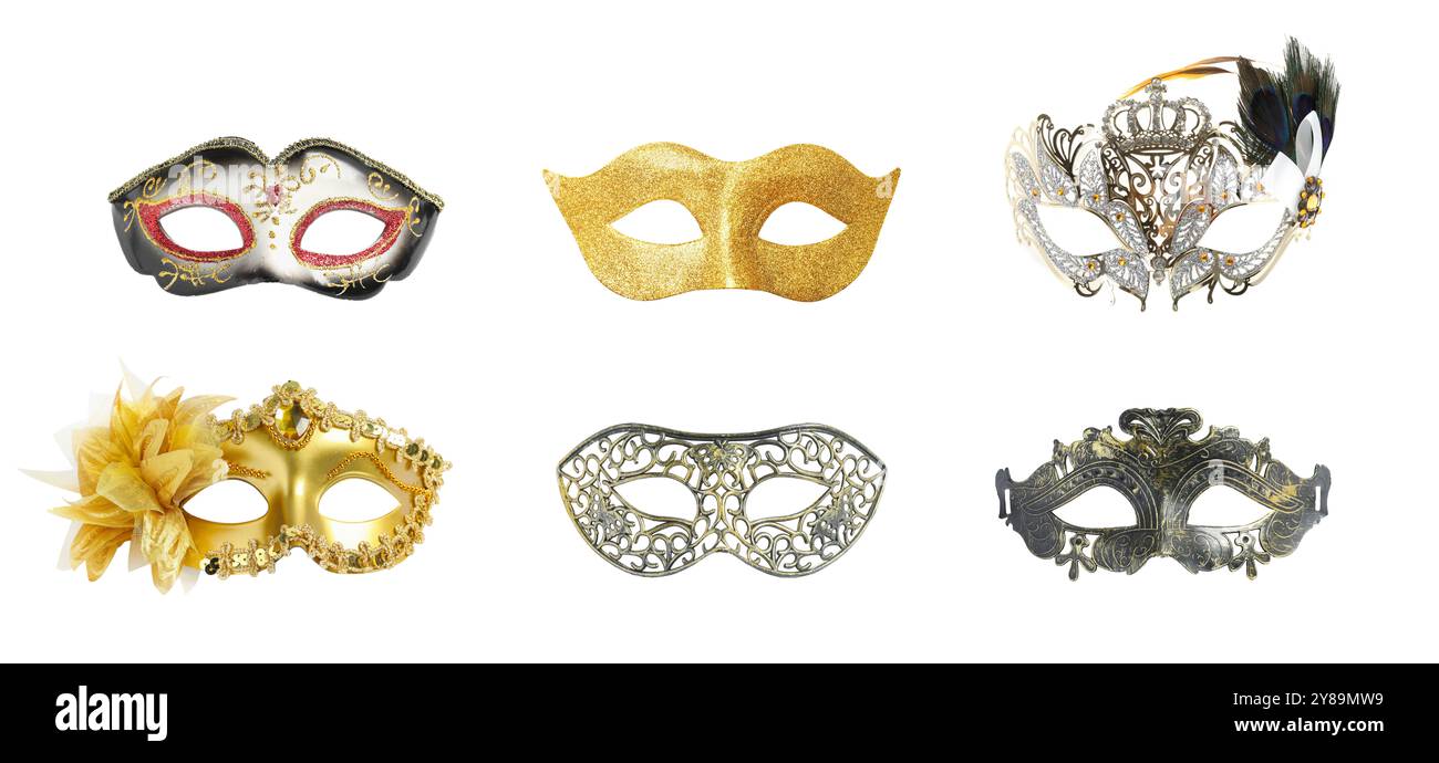 Different carnival masks isolated on white, set Stock Photo - Alamy