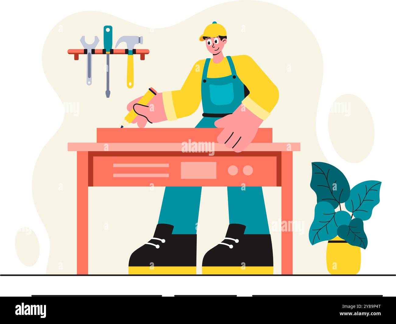 Woodworking Vector Illustration featuring Modern Craftsmen and Workers ...