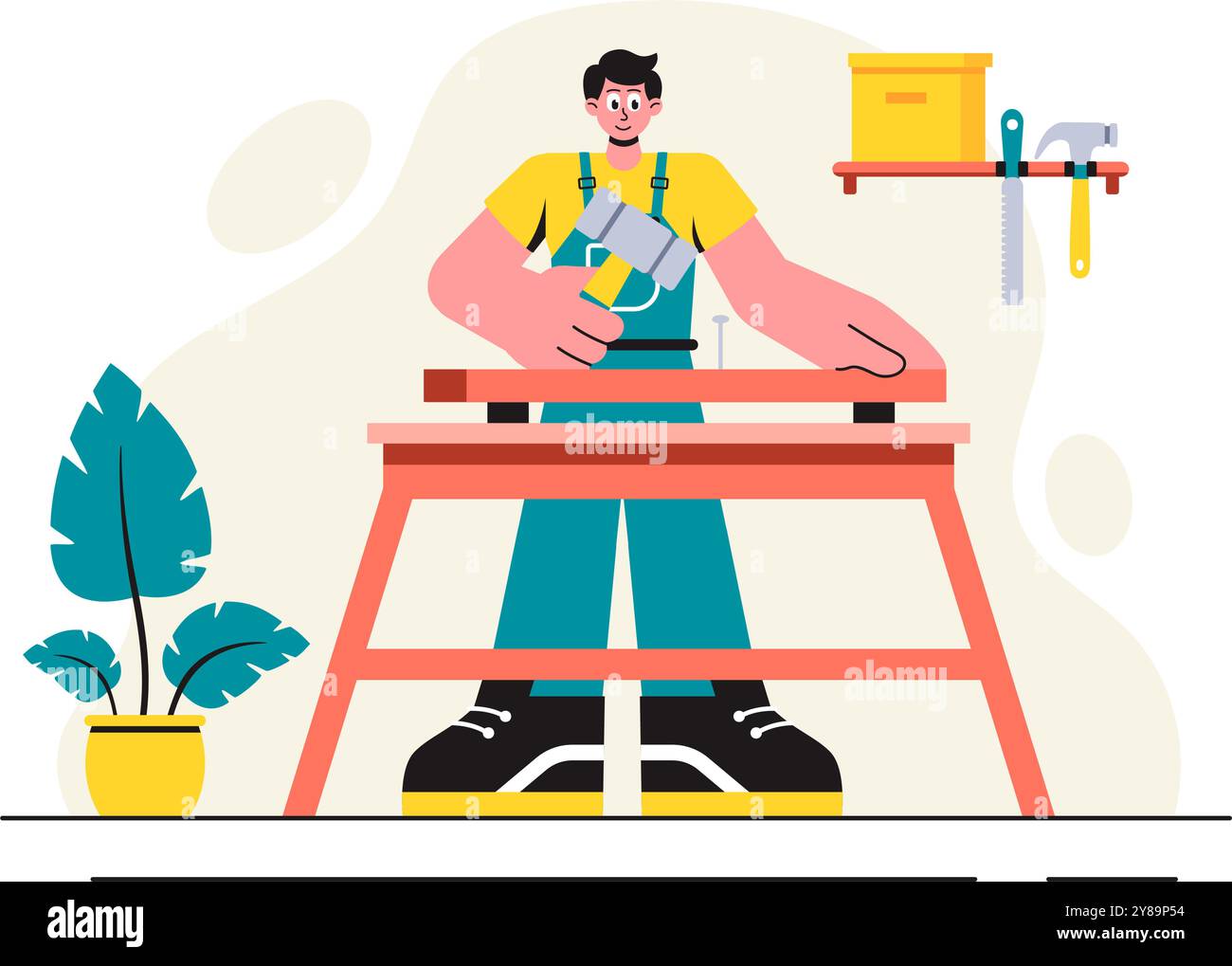 Woodworking Vector Illustration featuring Modern Craftsmen and Workers ...