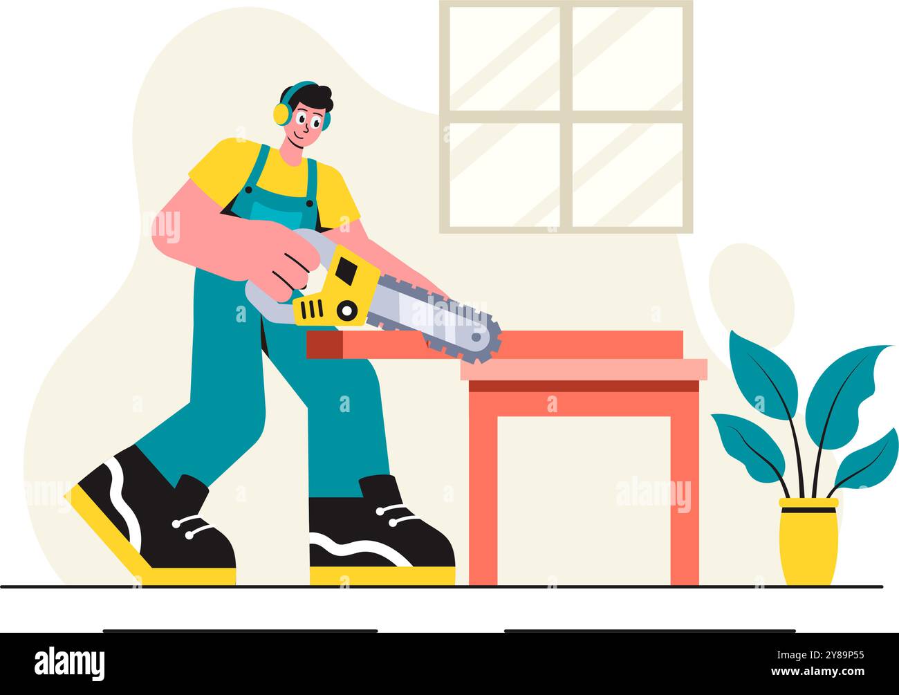 Woodworking Vector Illustration featuring Modern Craftsmen and Workers ...